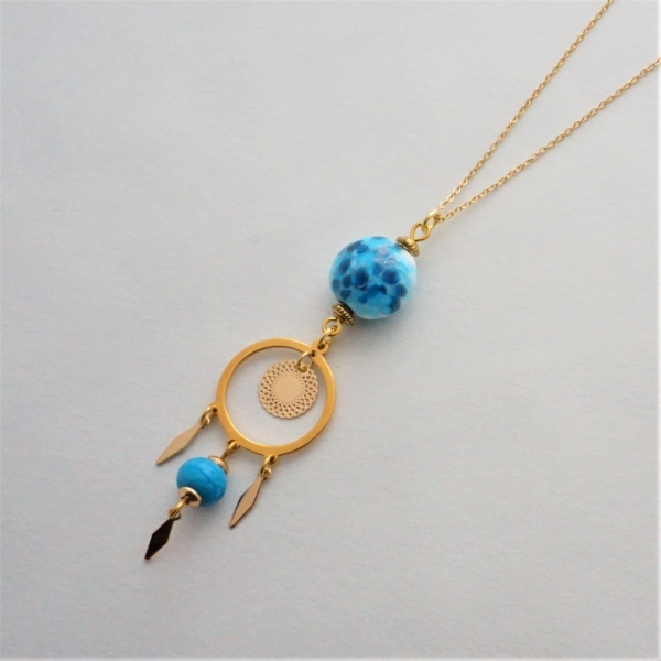 Sautoir Indiana Turquoise Doré - Les Perles de Mélina
