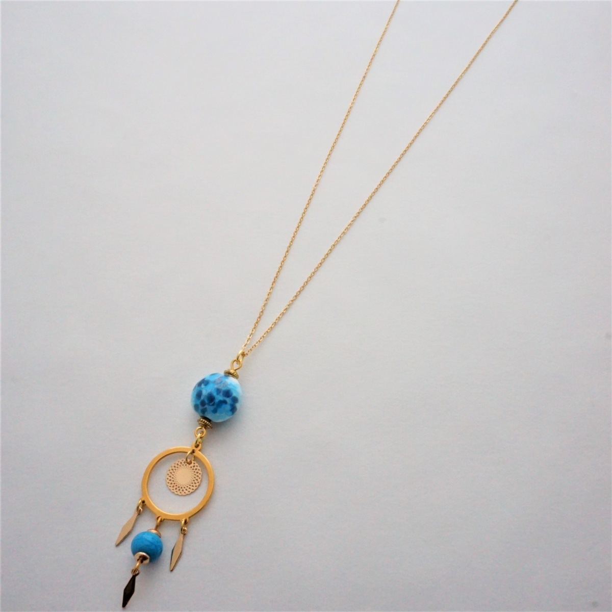 Sautoir Indiana Turquoise Doré - Les Perles de Mélina